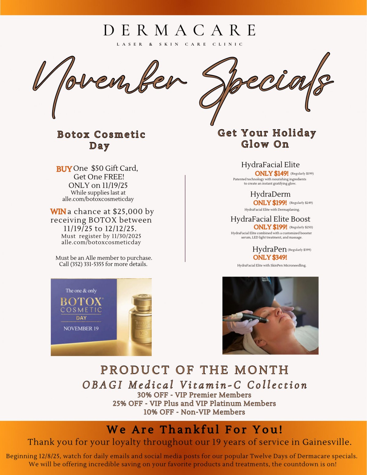 Monthly Specials | Dermacare Gainesville FL | Laser Skin Care